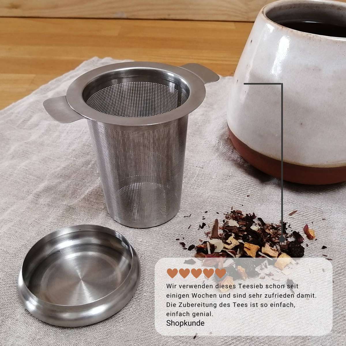 Teesieb aus Edelstahl – Teesieb mit Deckel | Töpferei am Wald